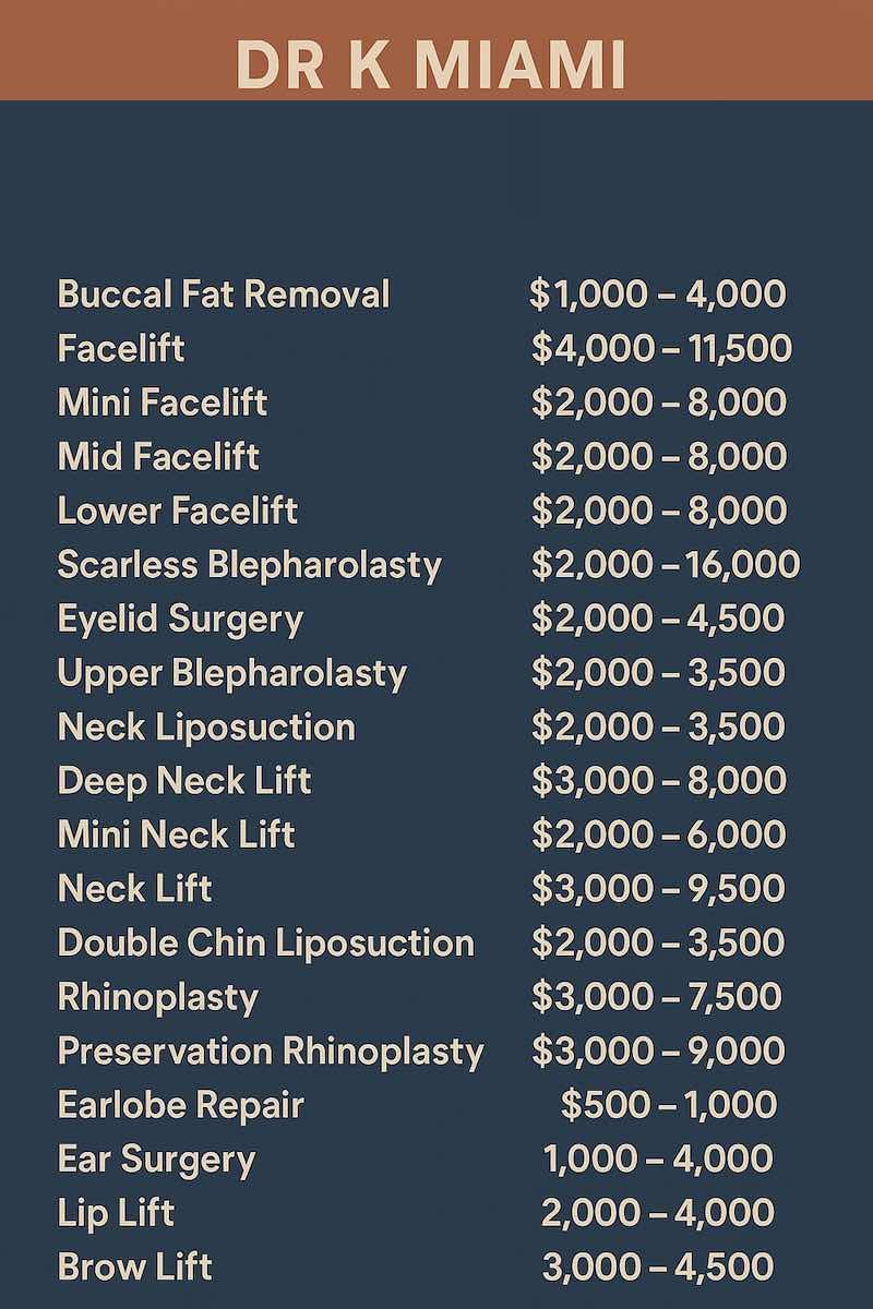 Plastic Surgery Price List For Miami Cosmetic Procedures